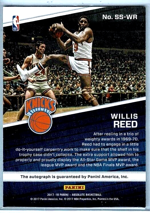 WILLIS REED 2017-18 Panini Absolute Basketball AUTO Card #/49🏀 KNICKS 🏆 ...