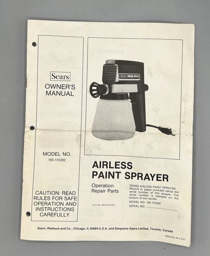Craftsman Sears Vintage Airless Electric Paint Sprayer 165.155282 | eBay