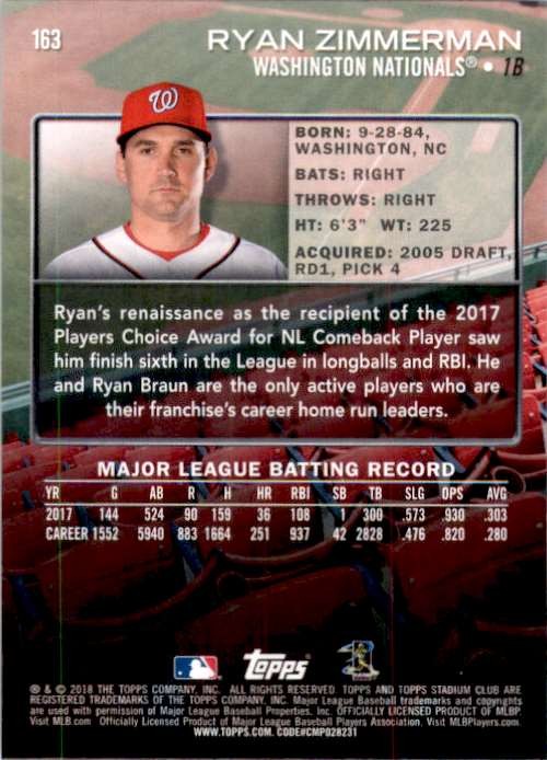 Ryan Zimmerman 2018 Stadium Club #163 (121901) | eBay