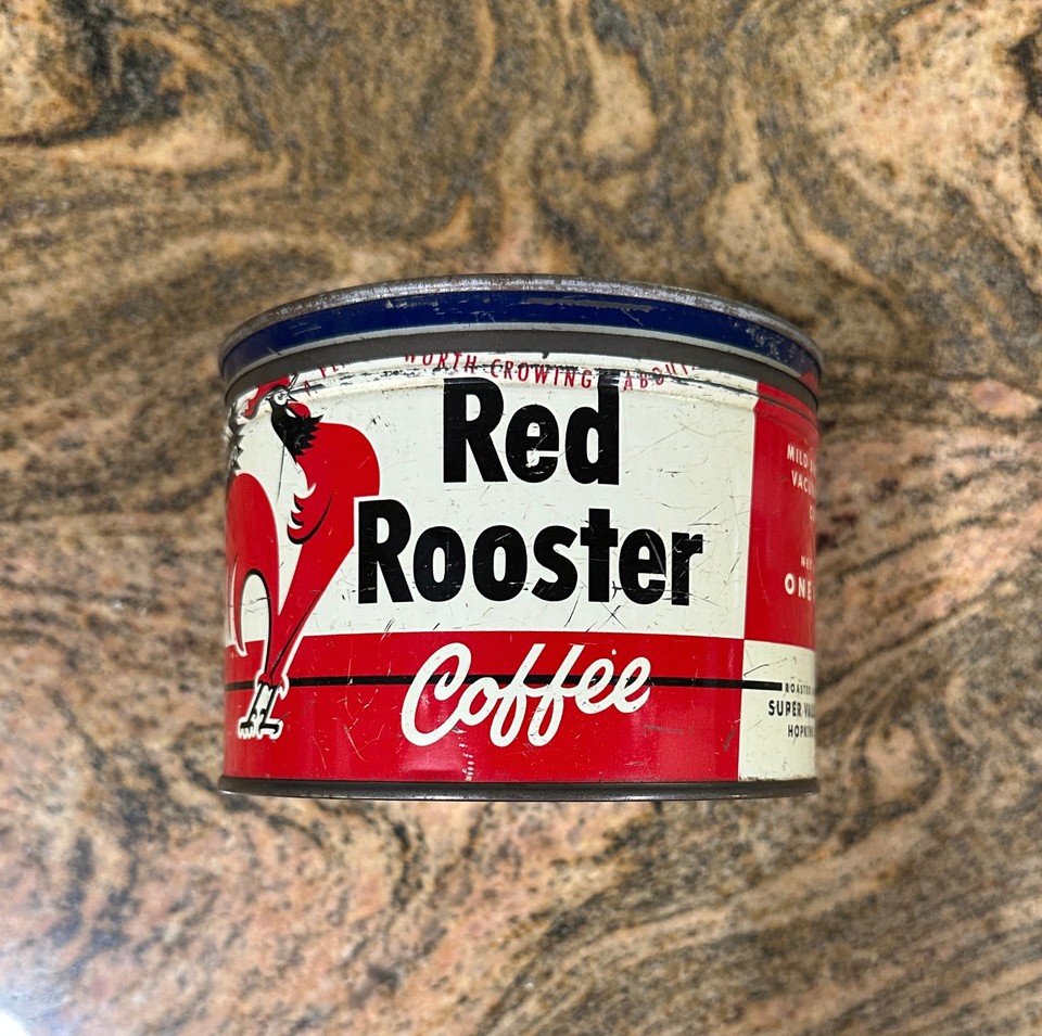 Vintage RED ROOSTER COFFEE Tin 1 lb. Rooster Super Valu Stores Hopkins ...