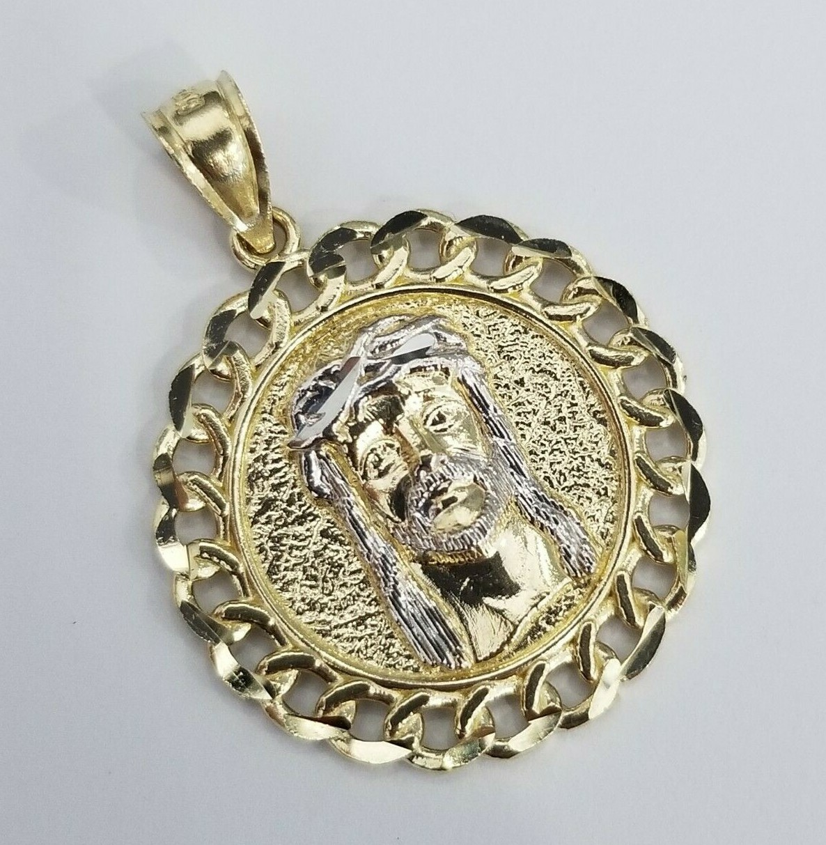 Clearance 10K Yellow White Gold Jesus Cuban Chain 24' Medallion Pendant ...