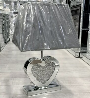 Mirror Table Lamp Shade Crushed Diamond Crystal Heart Shaped Crystal ...