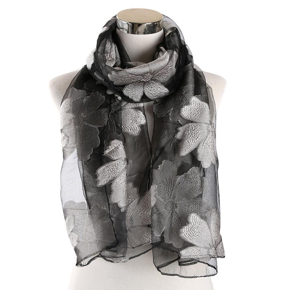 Elegant Silk Scarf Flower Print Women Scarves Gauze Beach Shawls (Style ...
