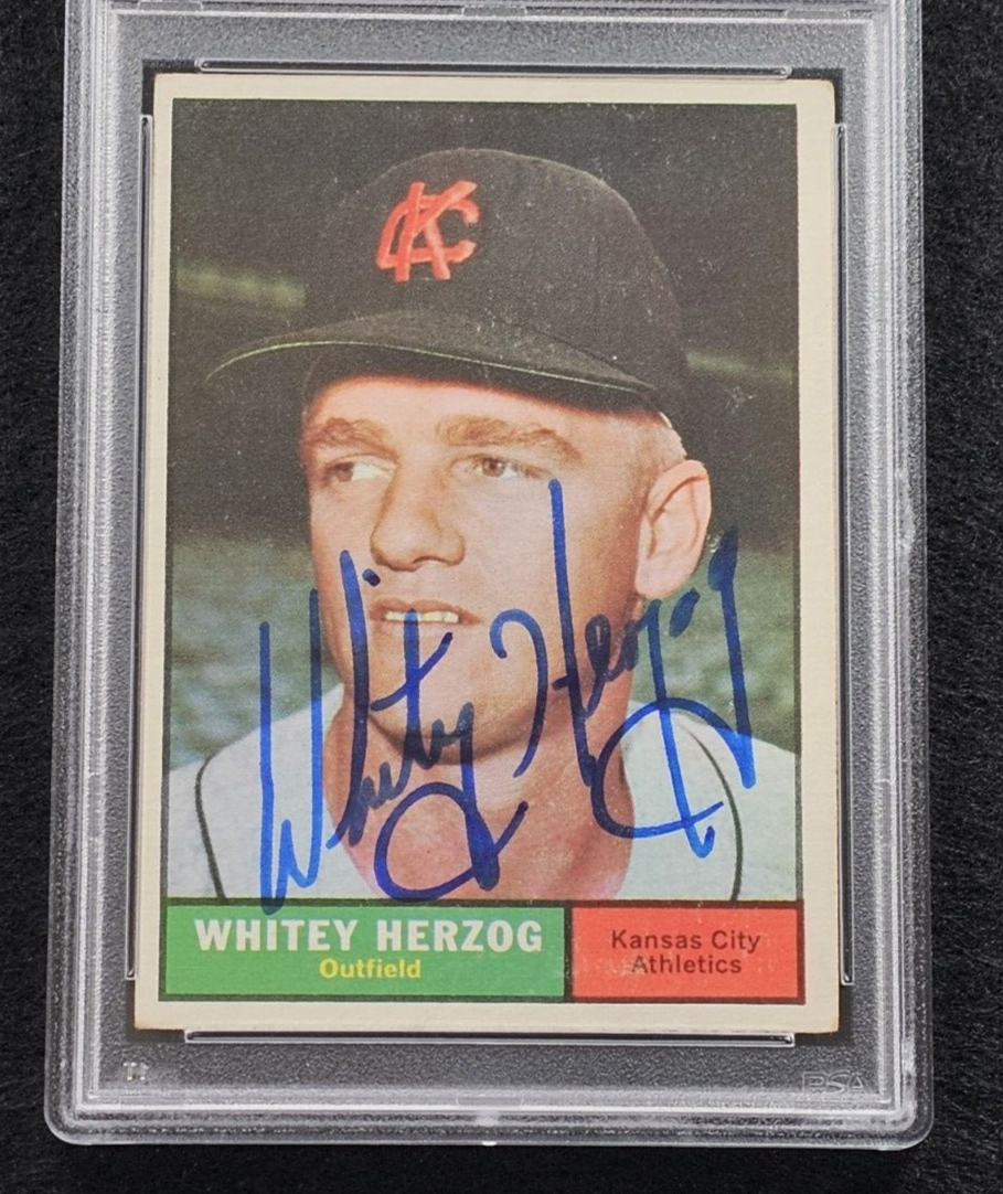1961 WHITEY HERZOG Signed Topps Card-HALL OF FAME-KANSAS CITY ATHLETICS ...