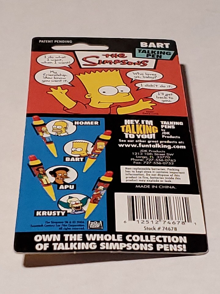 The Simpsons Bart Simpson 2006 Collectible Talking Pen Brand New Sealed ...