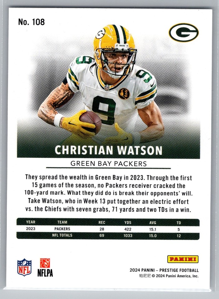 Christian Watson 2024 Panini Prestige Football #108 Green Bay Packers ...