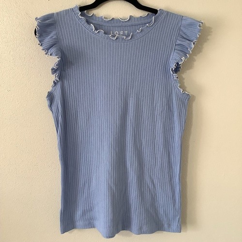 Loft Ribbed Pastel Blue Preppy Feminine Minimalist Clean Girl Ruffle ...