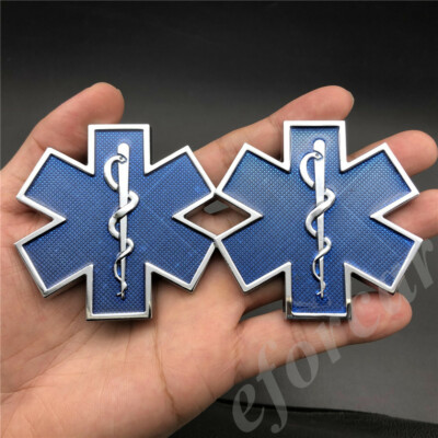 2pcs Blue Metal EMS EMT Star of Life Car Trunk Rear Emblem Badge Decal ...