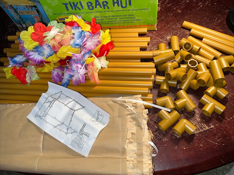 Table Top Tiki Hut Bar Hawaiian Pool Party BBQ Honalulu Luau Hula ...
