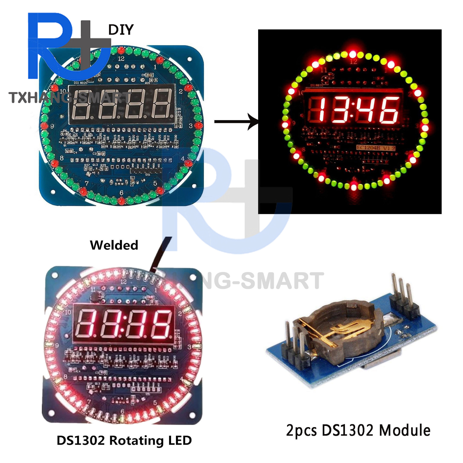 DS1302 Rotating LED Electronic Digital Clock Kit 51 SCM 5V DIY ...