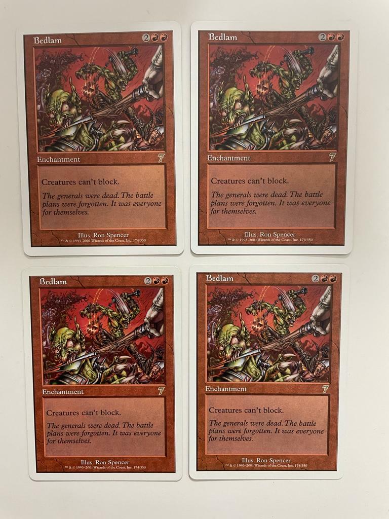 MTG 4X 7TH EDITION BEDLAM NM MAGIC THE GATHERING ENCHANTMENT RED RARE ...