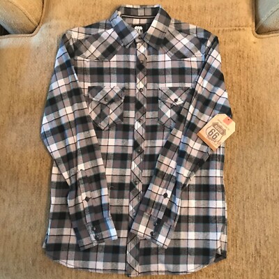 Route 66 New Original Plaid Cotton Flannel Snap Button Long Sleeve ...