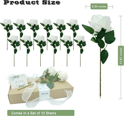 12 Pcs Roses Artificial Flowers, Fake White Rose in Bulk, Realistic | eBay