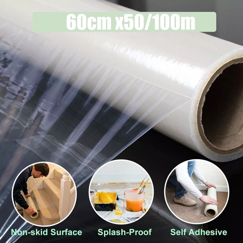 50/100M Self Adhesive Carpet Floor Protector Roll Protection Cover Dust ...