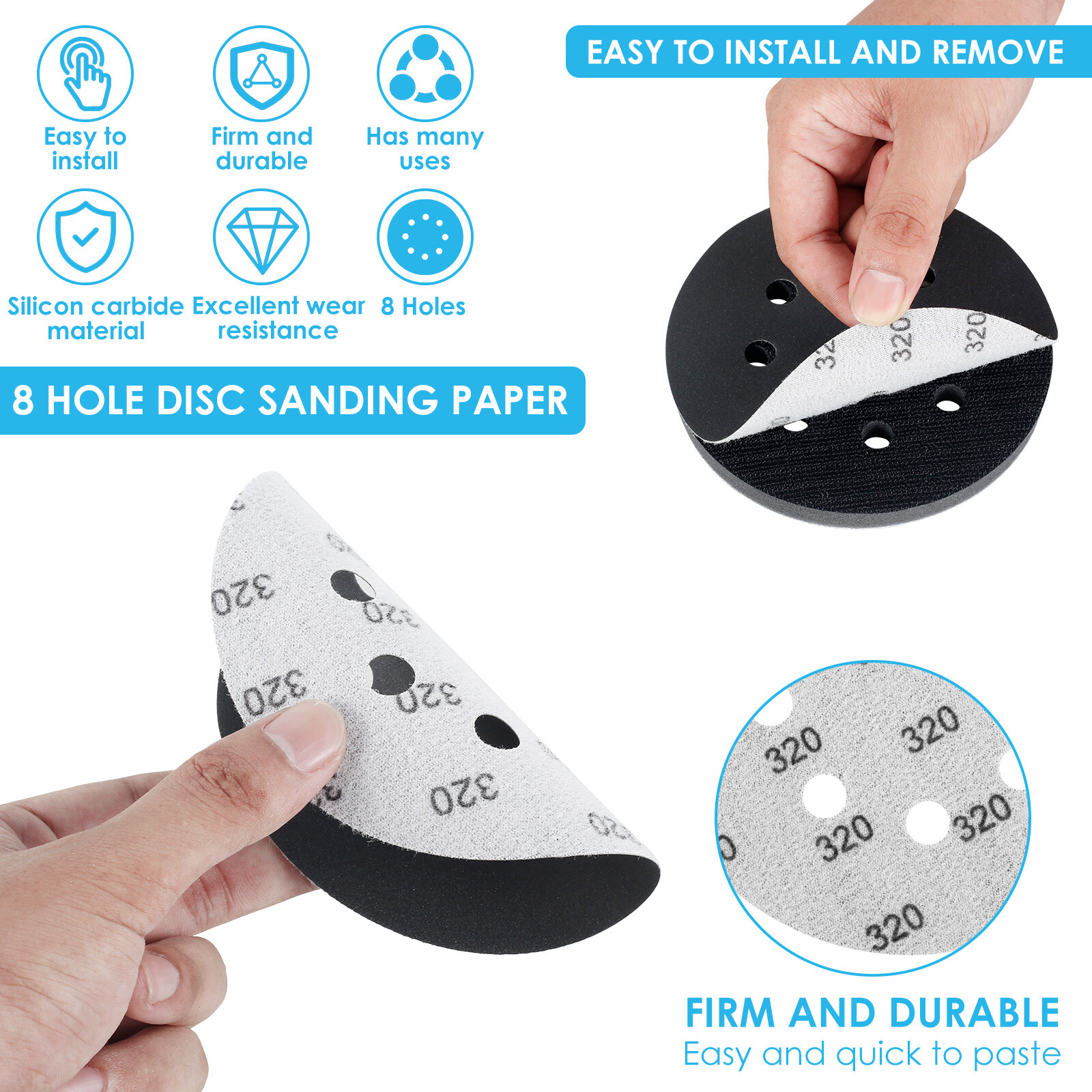 36Pcs Sanding Disc Pads 5inch 8 Holes Hook and Loop Sandpaper ChvFP | eBay