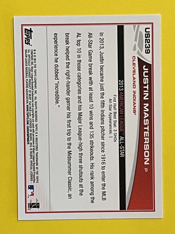 Justin Masterson 2013 Topps Update Series All-Star Game Insert #US239 ...