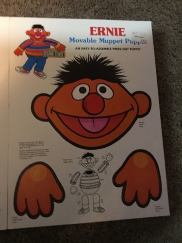 Sesame Street ERNIE Die Cut Moveable Muppet “Press-Out “ Puppet RARE ...