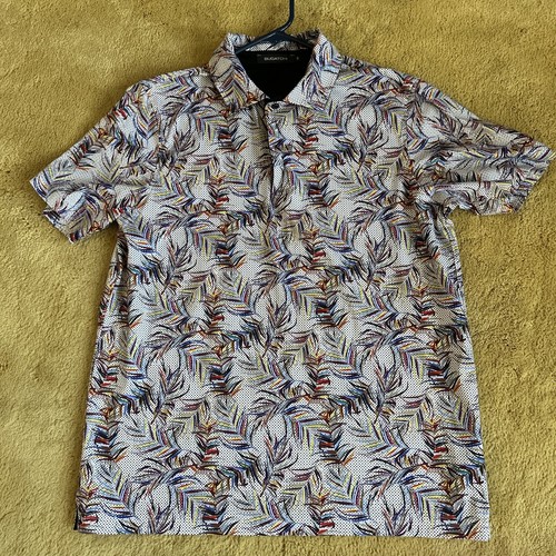Bugatchi Polo Golf Shirt Leaves? Abstract Mens Medium Mercerized Cotton ...