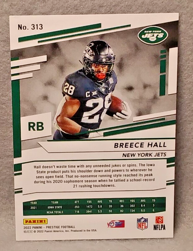 2022 Panini Prestige Football Breece Hall Rookie Card #313 Jets | eBay