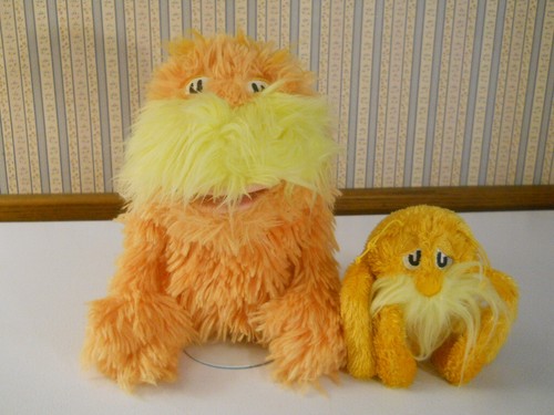 Manhattan Toy The Lorax plush hand puppet 2002 & small Lorax 2012 Dr ...