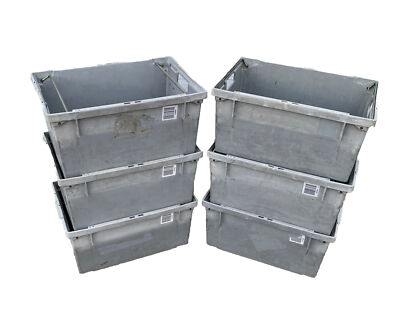 6 x 62ltr Grey Heavy Duty Plastic Boxes With Metal Handles Warehouse ...