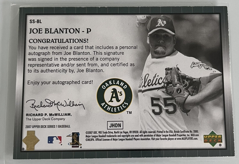 2007 Upper Deck Star Signings Joe Blanton #SS-BL Auto Autograph Oakland ...