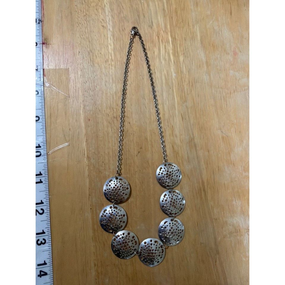 Silver Tone Perforated Disc Statement Necklace Honeycomb Cutout ...