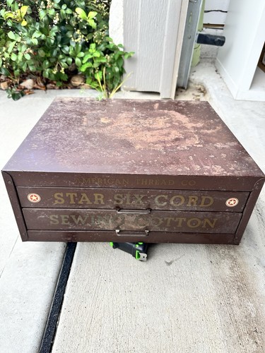 VINTAGE AMERICAN THREAD CO. STAR SIX CORD SEWING COTTON 2 DRAWER ...