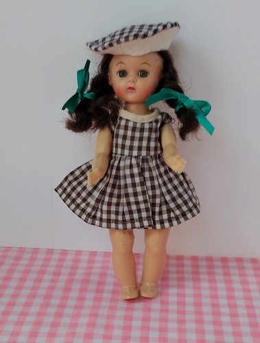 1960s Ginny Muffy Virga Clone 8" Doll Clothes Brown Gingham Dress Hat ...