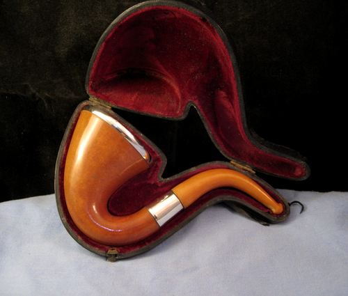 ANTIQUE EDWARDIAN STERLING SILVER GOURD CALABASH PIPE AMBER STEM c1909 ...