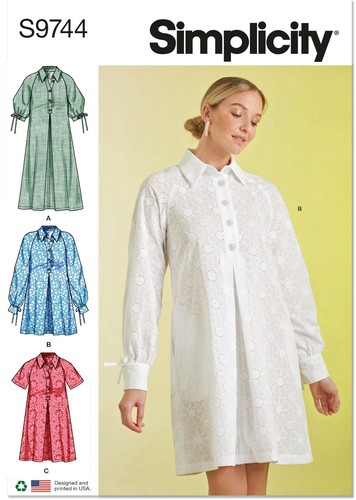 SIMPLICITY SEWING PATTERN 9744 MISSES 8-16 BUTTON FRONT DRESS W ...