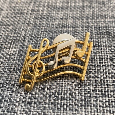 VTG Mixed Metal Musical Notes Pin Brooch Treble Clef Slanted Beamed ...