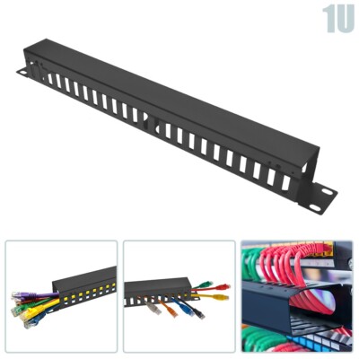 1U Network Rack Mount Horizontal Cable Manager 24-Finger Duct Panel ...