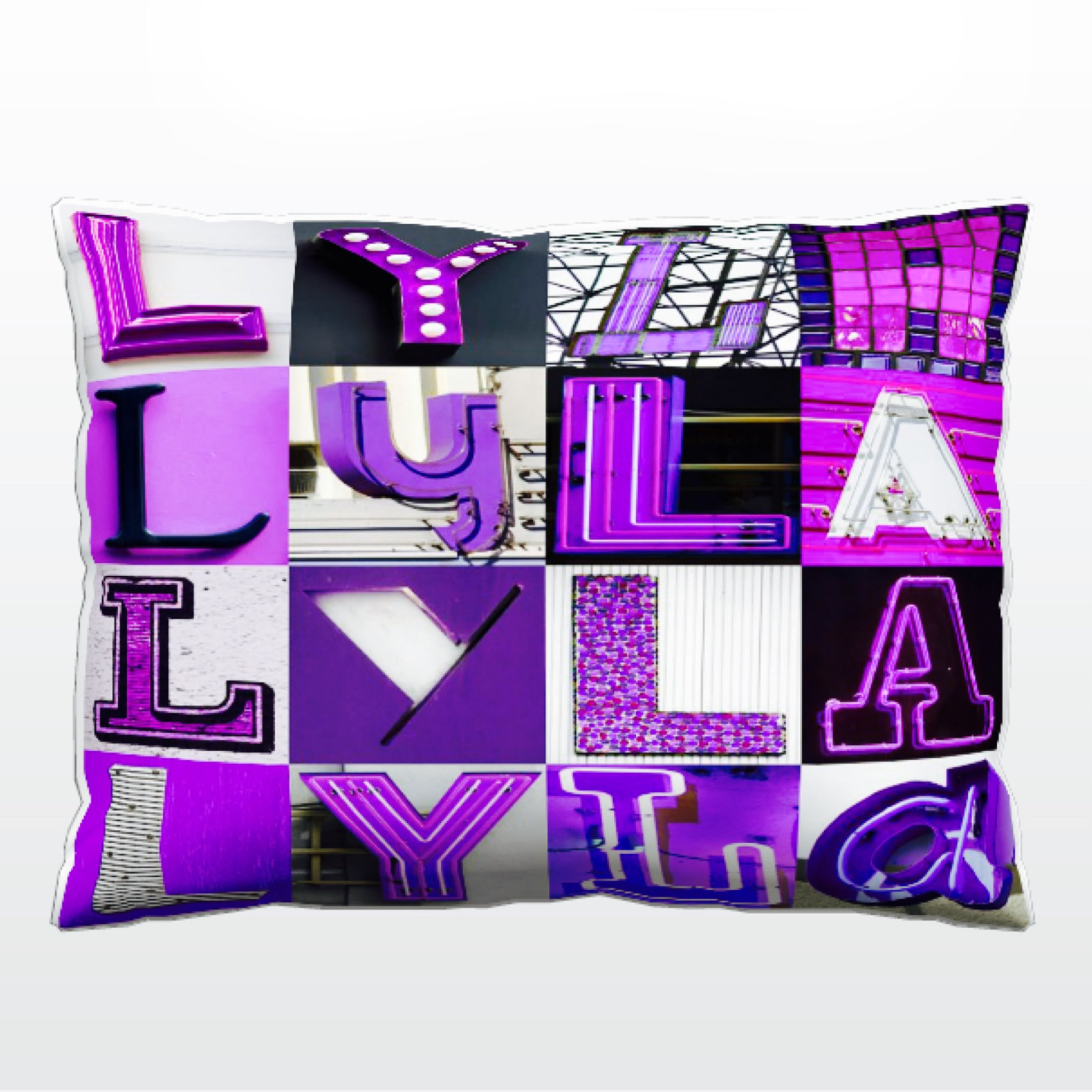 Personalized Pillow featuring the name LYLA in photos of PURPLE sign ...