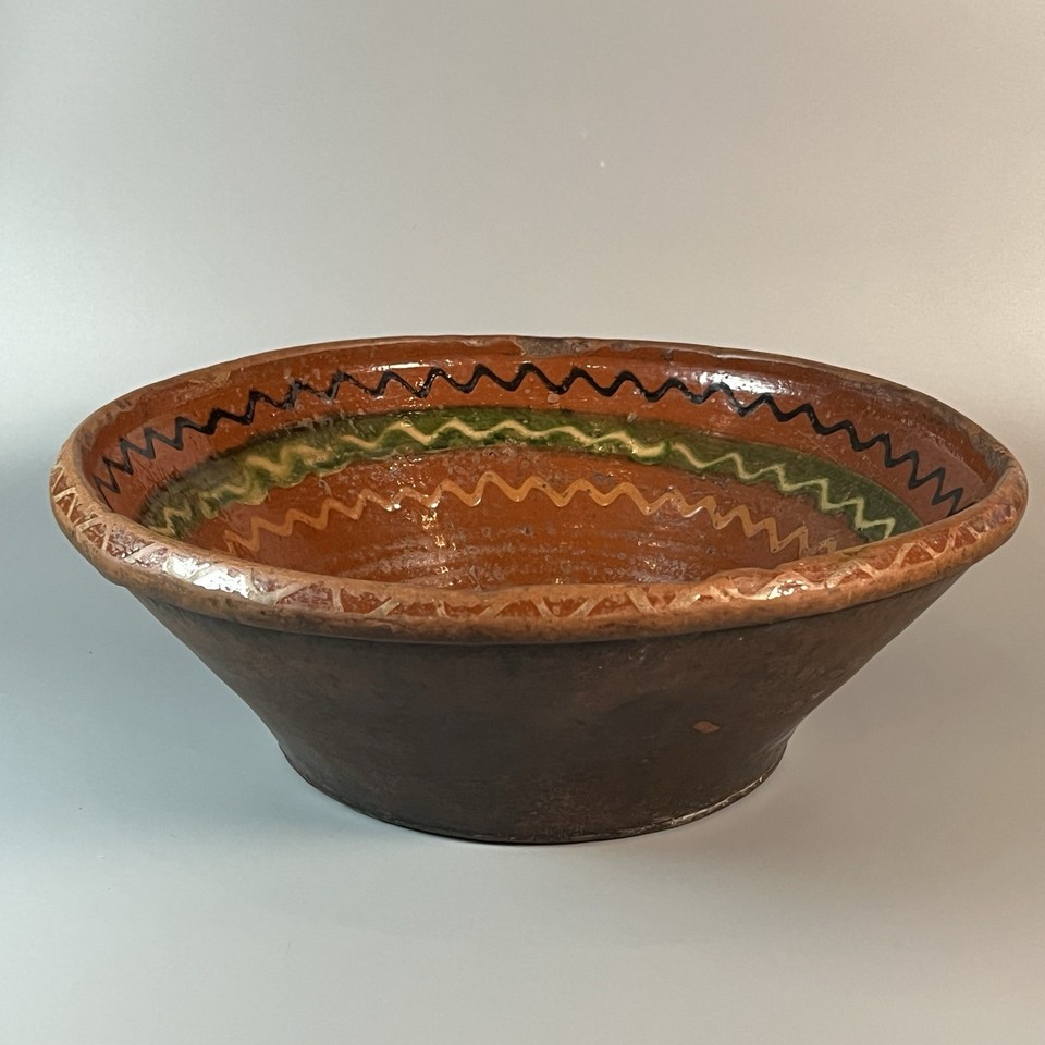 19th C Moravian Redware Bowl – Shenandoah Valley VA – Large 4-Color ...