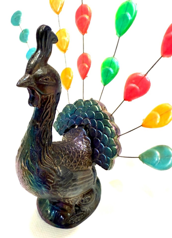Vintage HONG KONG japan Celluloid Plastic Peacock Bird Figurine 5" 9.5 ...