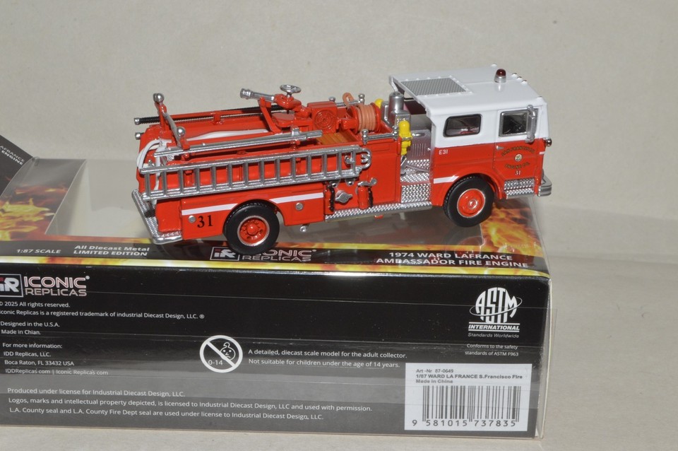 HO 1:87 diecast Iconic Replicas 1973 Ward LaFrance fire truck San ...