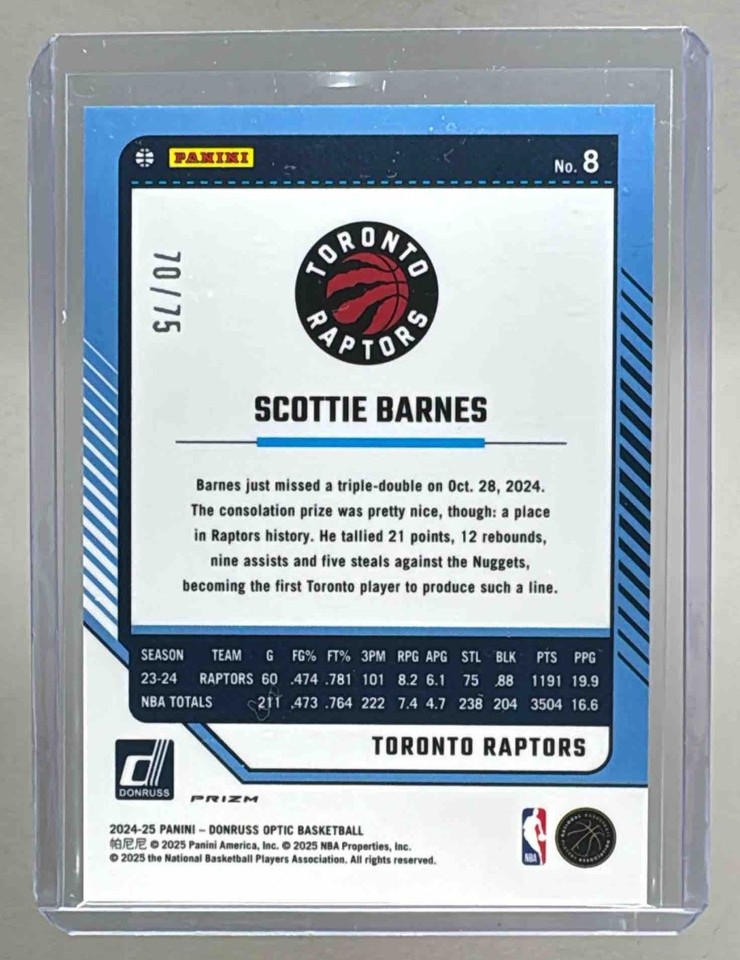 Scottie Barnes 2024 Panini Donruss Optic #8 Fast Break Red 70/75 | eBay