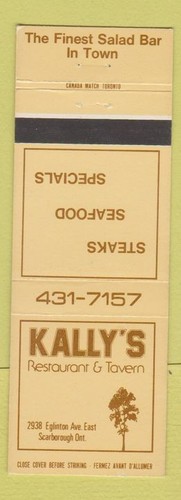 Matchbook Cover - Kally's Restaurant Tavern Scarborough ON | eBay