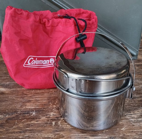 Coleman Peak Camp Cookset~4 pc Stainless Backpacking Set~Pot Skillet ...