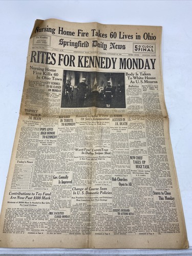 Springfield Daily News Newspaper November 23 1963 JFK Death ...