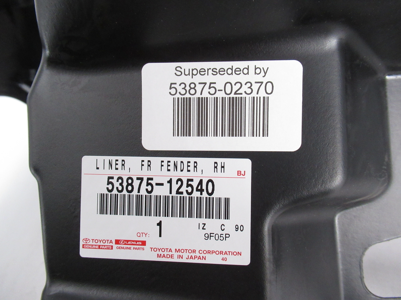 Genuine OEM Toyota 53875-02370 Right Front Fender Liner 2011-2013 ...