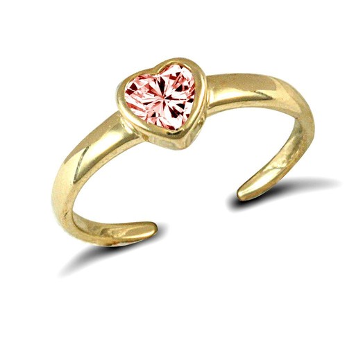 Solid 9ct Yellow Gold Hand Finished Toe Ring Rub-Over Set With Heart ...
