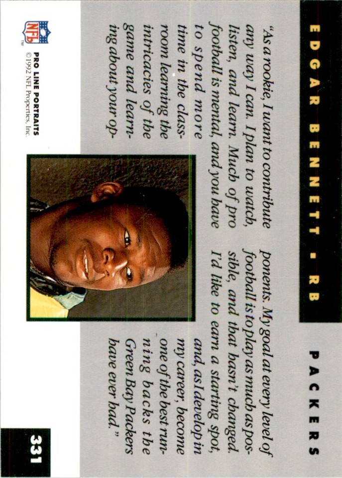 1992 Pro Line Edgar Bennett Football Cards #331 | eBay