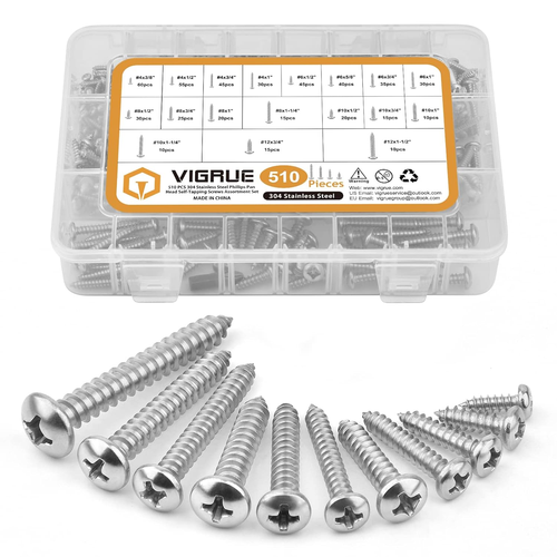 510Pcs Stainless Steel Wood Screws Assortment Kit, #4#6#8#10#12 ...
