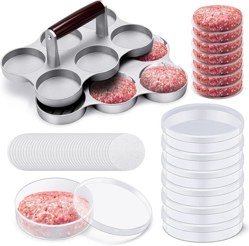 Mini Burger Press with 200 Patty Papers and 6 Storage Containers 6 ...