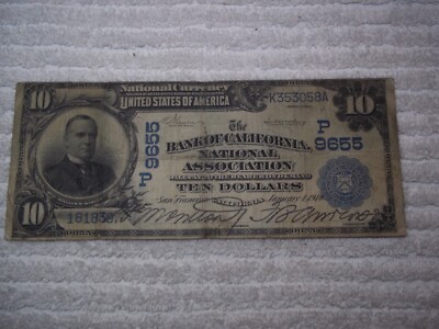 1902 $10 San Francisco CA National Currency DATE Back #9655 Bank of ...