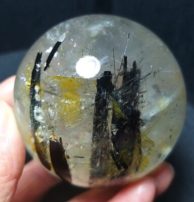 Natural Rare Transparent black Tourmaline Rutilated Crystal Quartz Ball ...