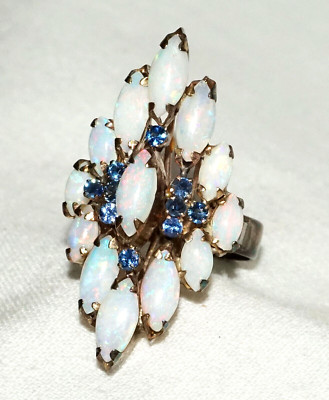Vintage Thai 14k Yellow Gold Ring Sz.5.25 14x White Opals & 10x ...