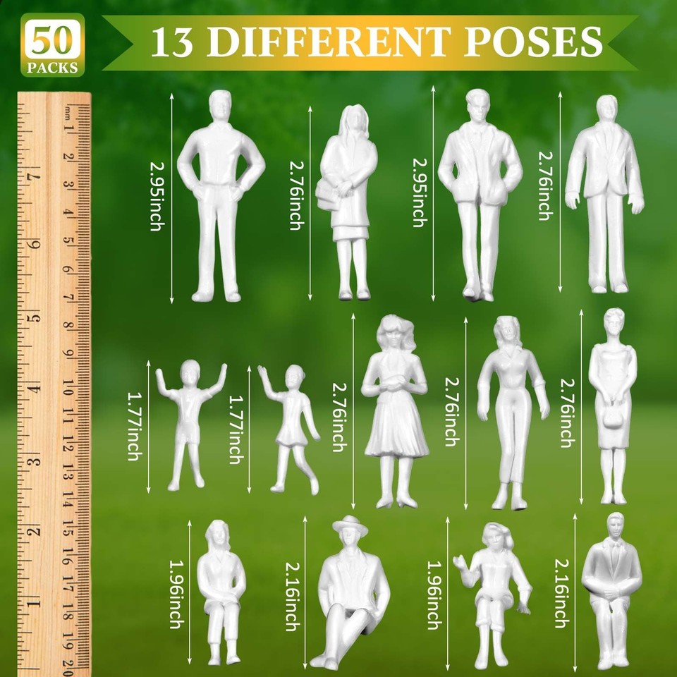 50 Pcs 1:25 Scale White Unpainted Mini People Figures Miniature People ...